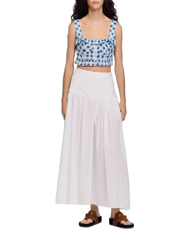Sandro Gingham Linen Blend Crop Top - Blue / White