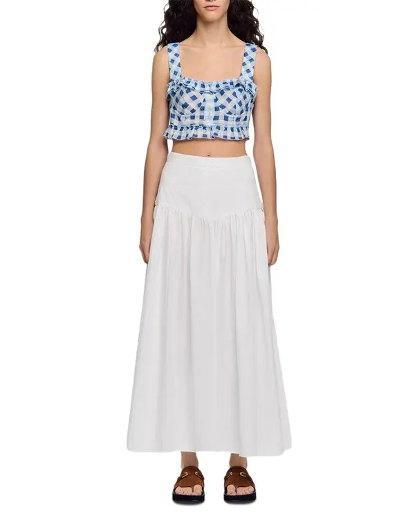 Sandro Gingham Linen Blend Crop Top - Blue / White