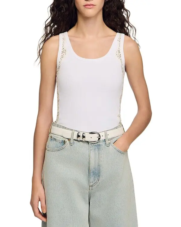 Sandro Isia Lace Vest Top 100% Cotton - White