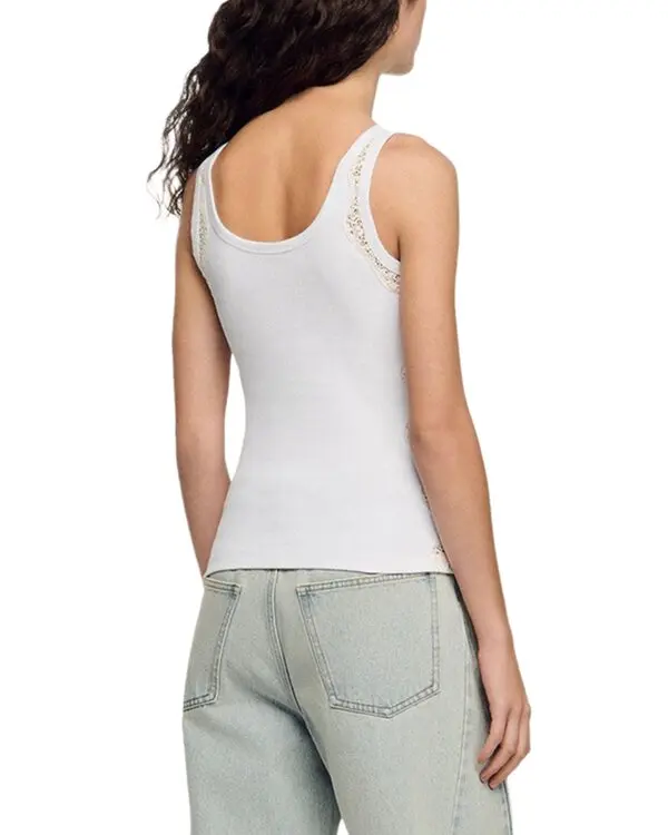 Sandro Isia Lace Vest Top 100% Cotton - White