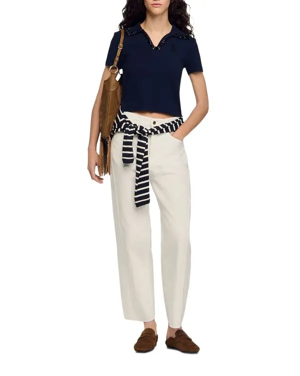 Sandro Auxane Embellished Polo Top