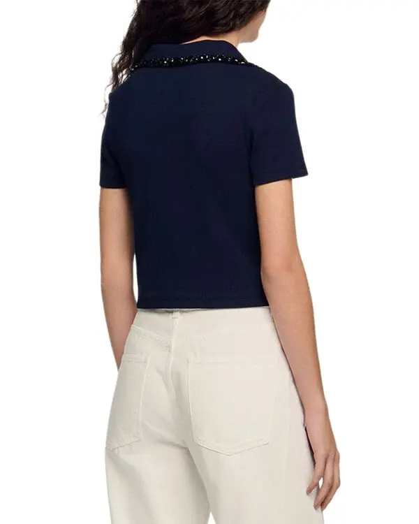 Sandro Auxane Embellished Polo Top