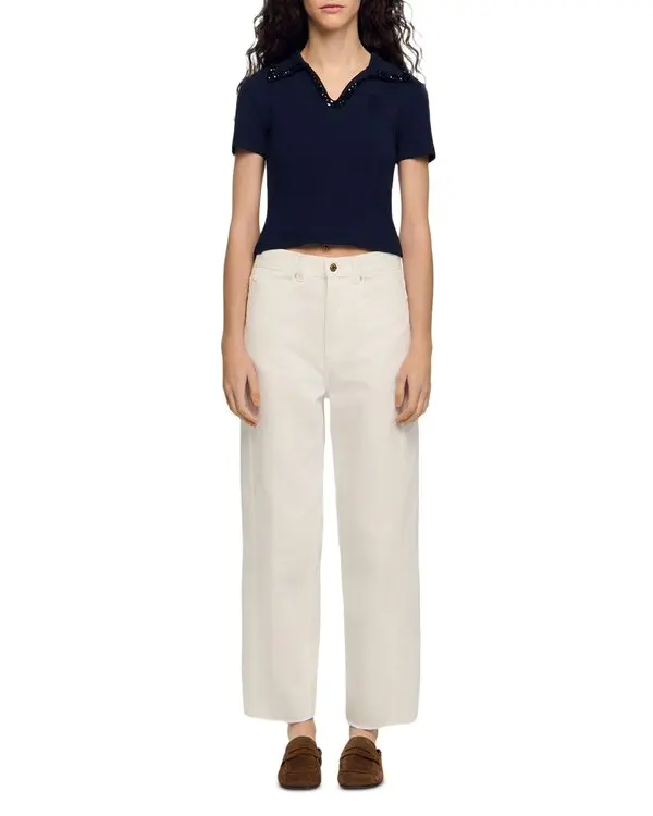 Sandro Auxane Embellished Polo Top