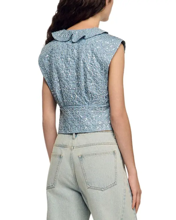Sandro Iseo Sequin Crop Top