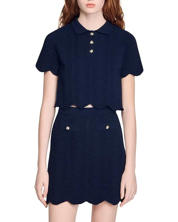 Sandro Campea Fancy Stitch Polo Top - Navy Blue