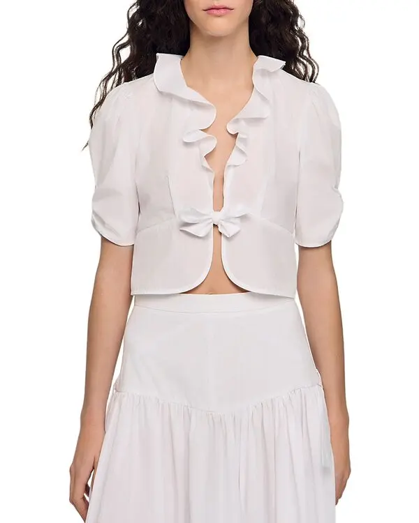 Sandro Aleo Ruffle Tie Front Top - White