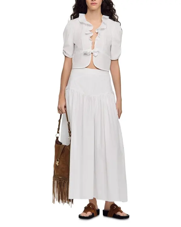 Sandro Aleo Ruffle Tie Front Top - White