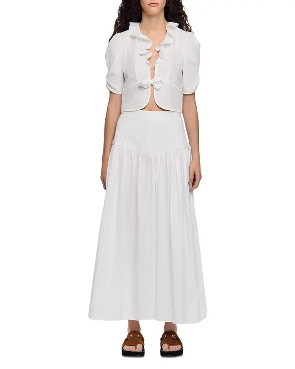 Sandro Aleo Ruffle Tie Front Top - White
