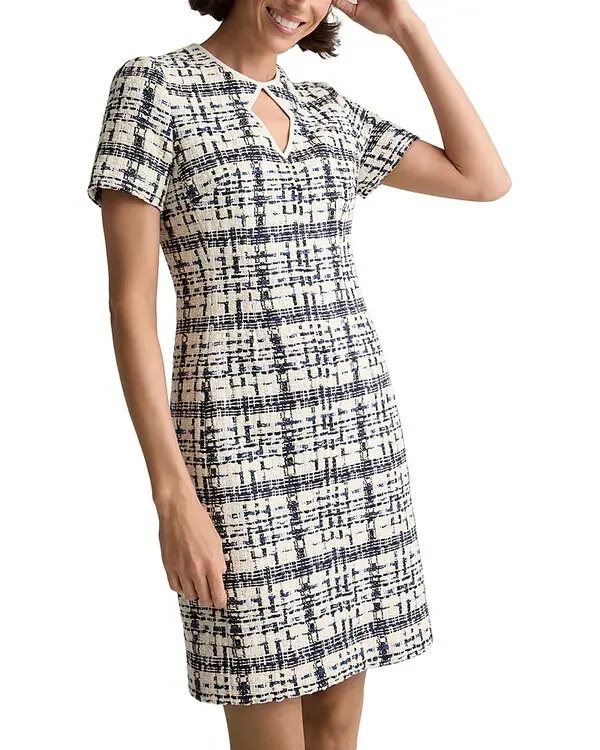 St. John Tweed Short Sleeve Dress - Ecru/bright White/black Multi