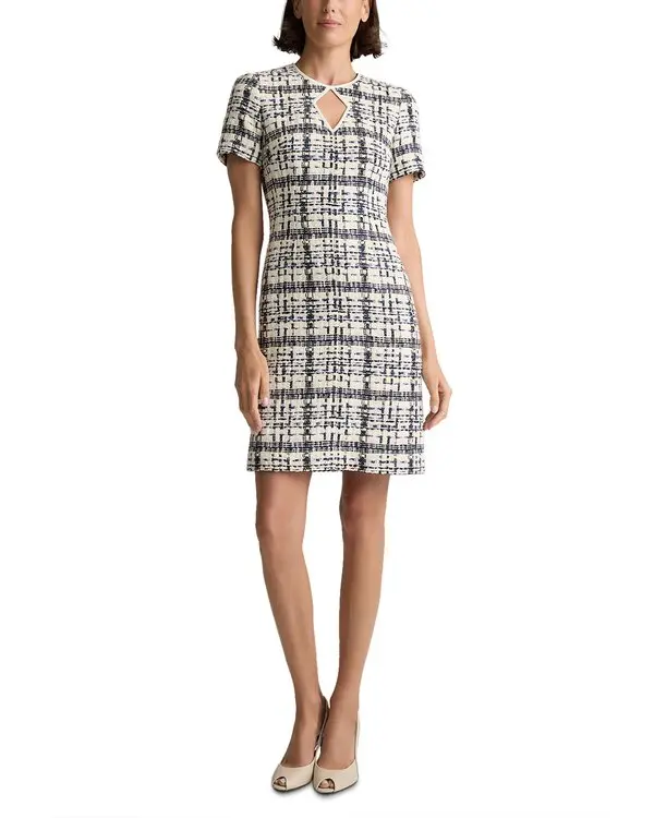 St. John Tweed Short Sleeve Dress - Ecru/bright White/black Multi