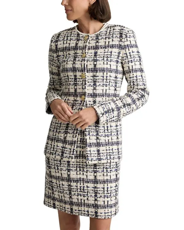 St. John Tweed Short Sleeve Dress - Ecru/bright White/black Multi