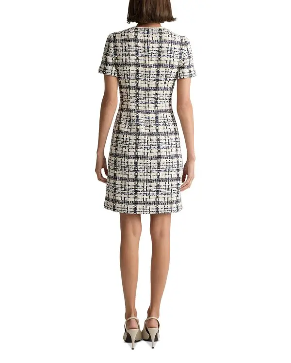 St. John Tweed Short Sleeve Dress - Ecru/bright White/black Multi