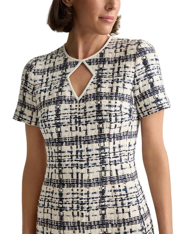 St. John Tweed Short Sleeve Dress - Ecru/bright White/black Multi