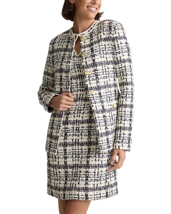 St. John Tweed Short Sleeve Dress - Ecru/bright White/black Multi