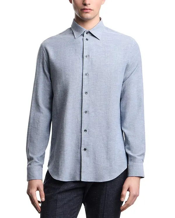 Emporio Armani Cotton & Linen Textured Sport Shirt - Blue