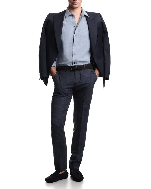 Emporio Armani Cotton & Linen Textured Sport Shirt - Blue