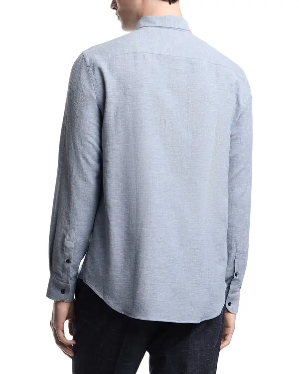 Emporio Armani Cotton & Linen Textured Sport Shirt - Blue