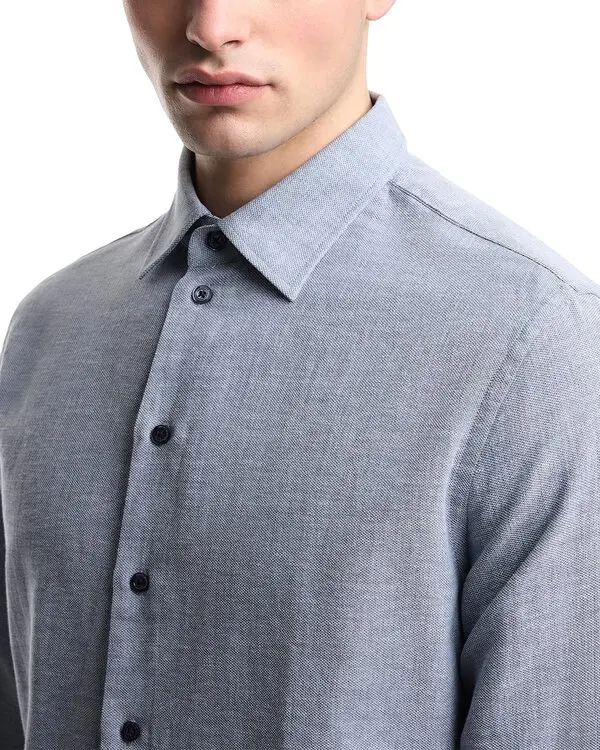 Emporio Armani Cotton & Linen Textured Sport Shirt - Blue