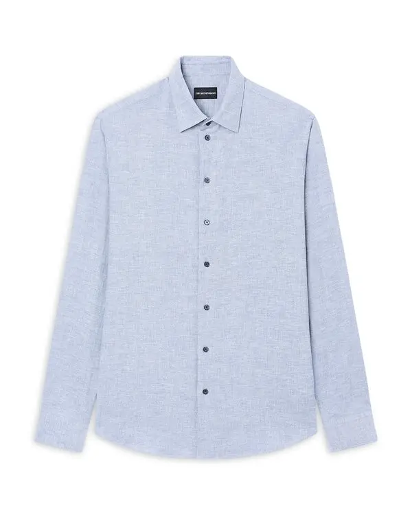 Emporio Armani Cotton & Linen Textured Sport Shirt - Blue