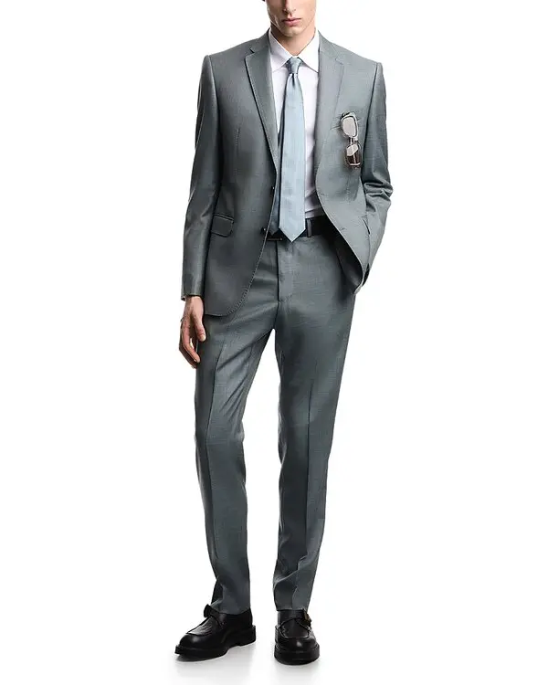 Emporio Armani M Line Slim Fit Single Breasted Notch Lapel Suit In Sharkskin Wool - Green