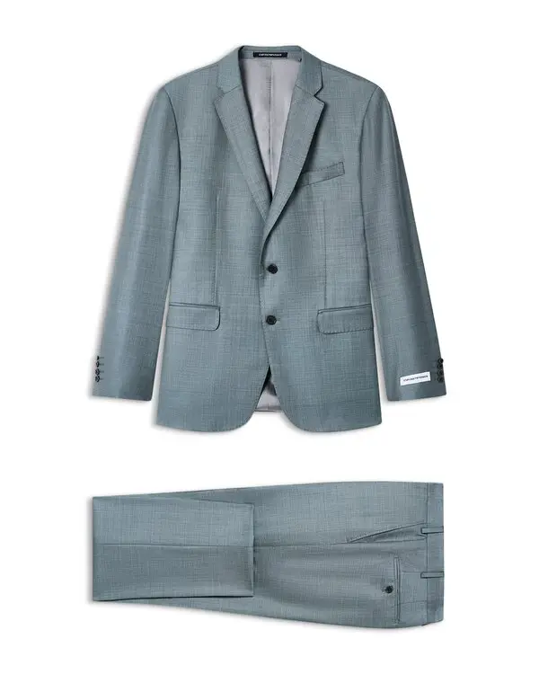 Emporio Armani M Line Slim Fit Single Breasted Notch Lapel Suit In Sharkskin Wool - Green
