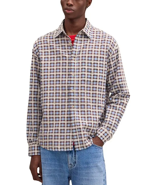 Nn07 Deon Patterned Pocket Shirt - Blue Check