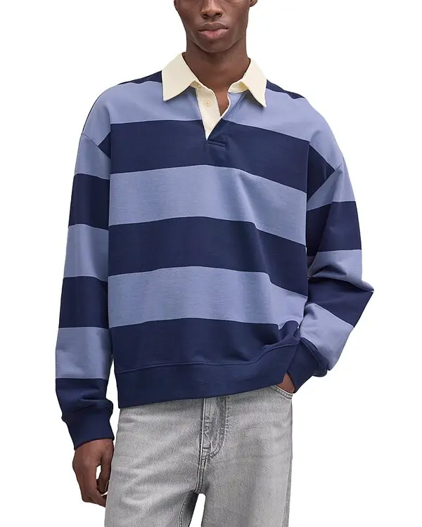 Nn07 David Stripe Rugby Polo - Blue Stripe