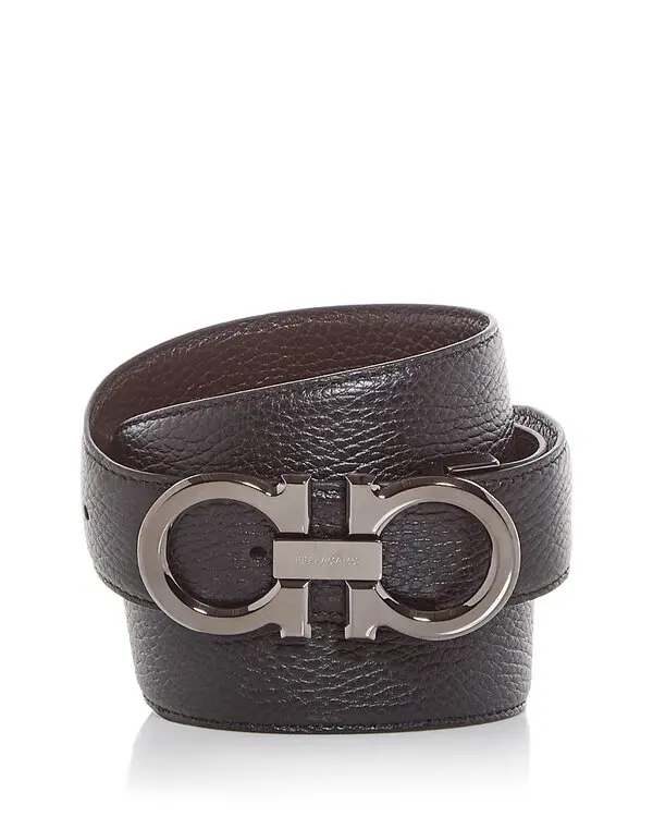 FERRAGAMO Double Gancini Reversible Leather Belt - Nero
