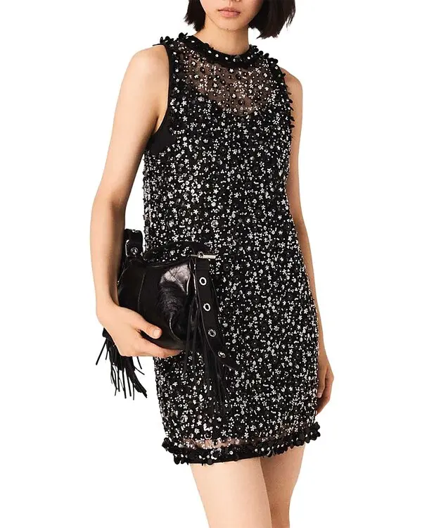 Maje Floral Sequin Embroidered Mini Dress