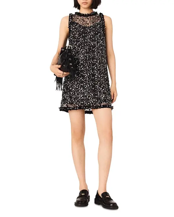 Maje Floral Sequin Embroidered Mini Dress