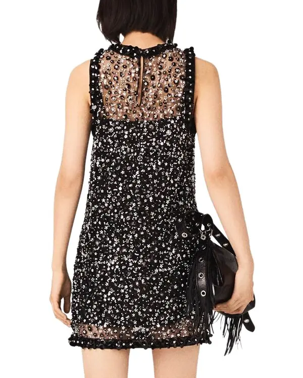 Maje Floral Sequin Embroidered Mini Dress
