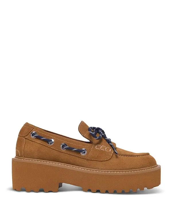 Maje Suede Platform Loafers With Rope Detailing - Caramel
