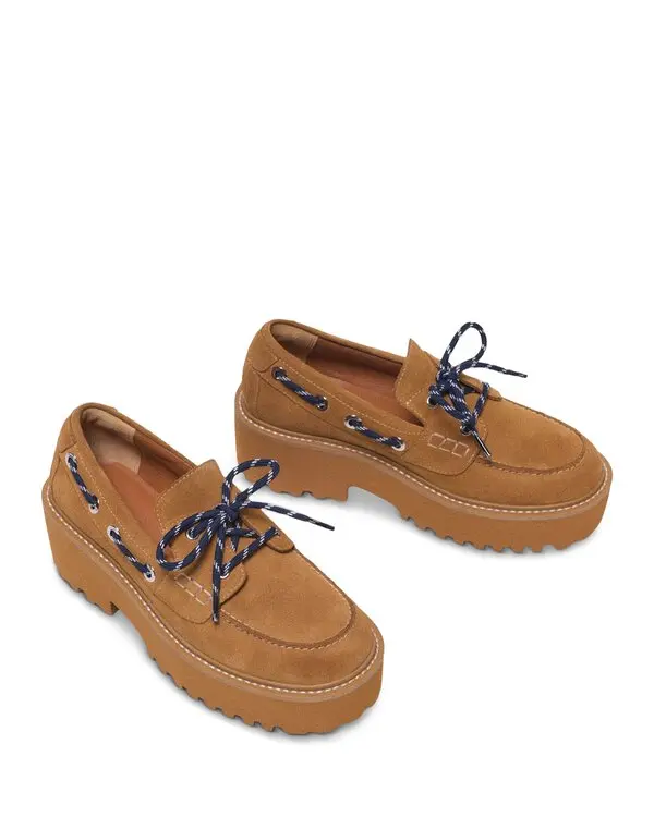 Maje Suede Platform Loafers With Rope Detailing - Caramel