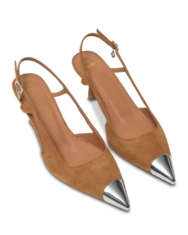 Maje Metallic Toe Suede Pumps - Camel