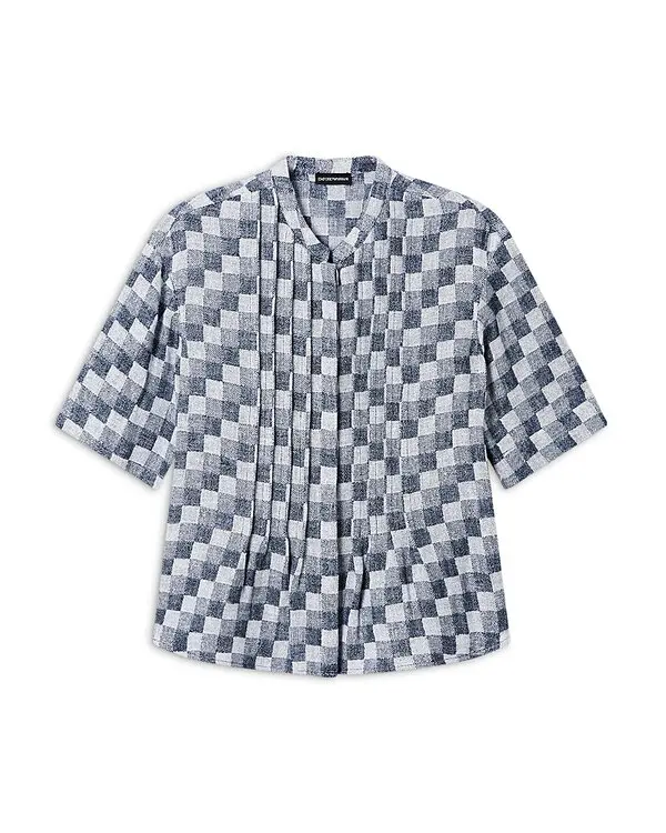 Emporio Armani Linen Gauze Checkered Shirt - Navy/natural Check
