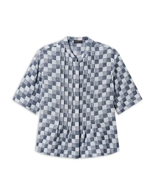 Emporio Armani Linen Gauze Shirt - Navy/natural Check