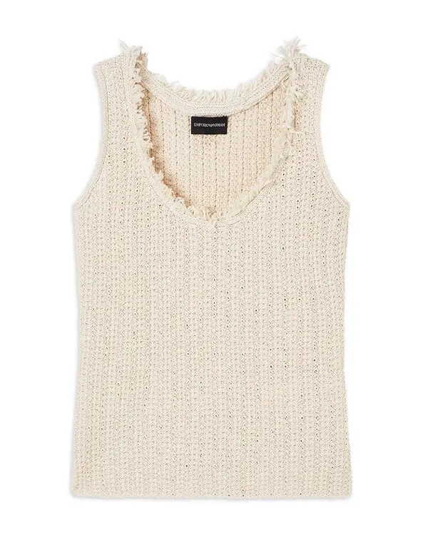 Emporio Armani Knit Top With Fringe Detail - Vanilla