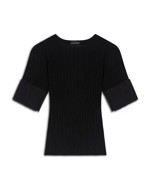 Emporio Armani Rib Knit Ruffle Motif Top