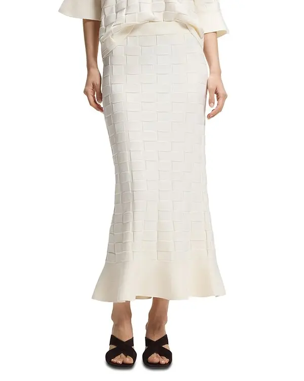 BOSS Foppy Check Textured Maxi Skirt - Soft Cream