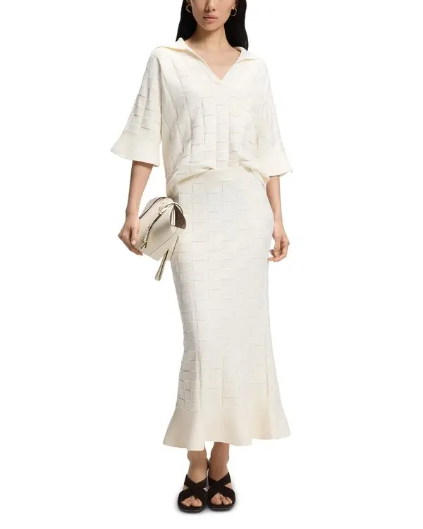 BOSS Foppy Check Textured Maxi Skirt - Soft Cream
