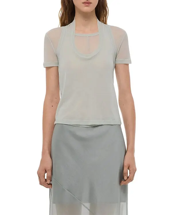 Helmut Lang Fine Mesh Layered Tee - Aqua Gray