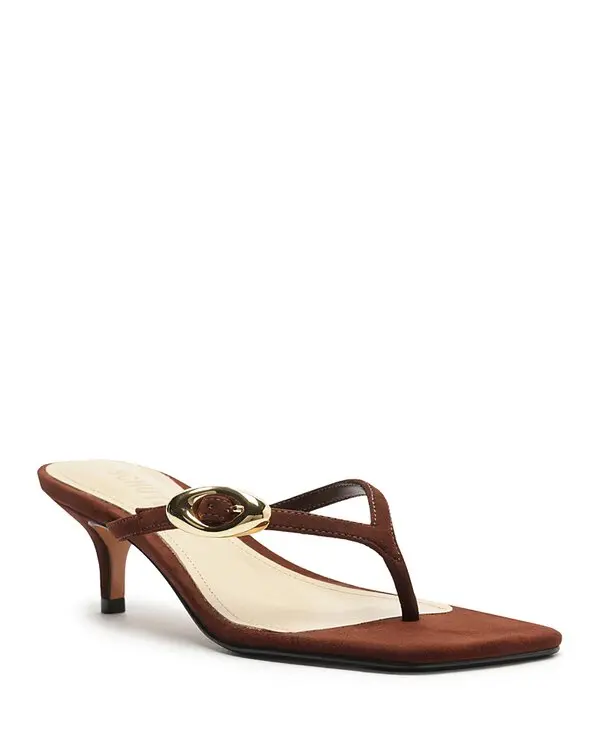 Schutz Miriam Nubuck Thong Sandals - Chestnut Brown