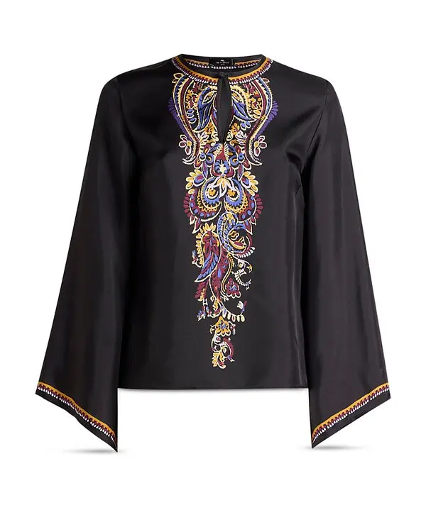 Etro Keyhole Blouse With Flared Sleeves - Printed Black