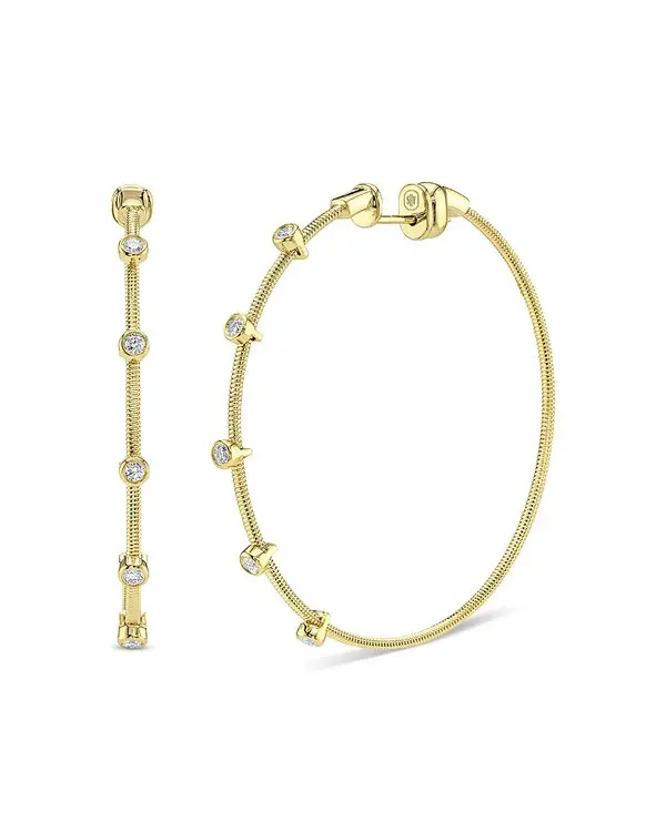SHY CREATION 14k Yellow Diamond Bezel Ridge Hoop Earrings - Gold