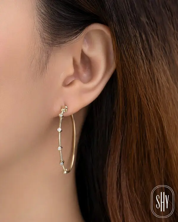 SHY CREATION 14k Yellow Diamond Hoop Earrings