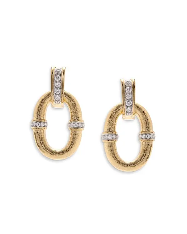 David Webb Platinum And 18k Yellow Diamond Oval Link Drop Earrings - Gold