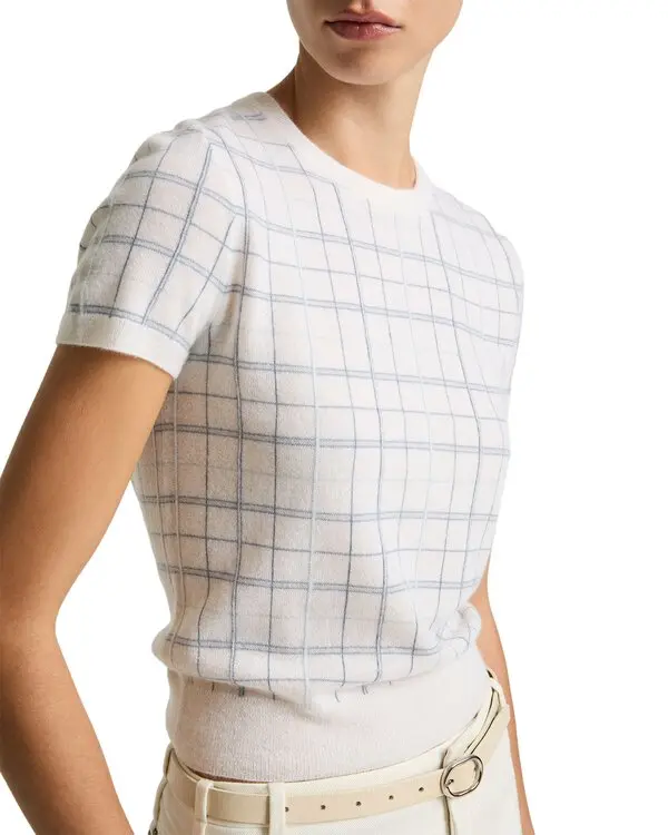 Vince Plaid Crewneck Top - Lagoon Combo