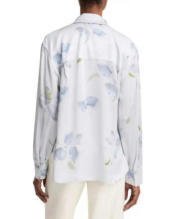 Vince Silk Floral Print Shirt - Soft Grey