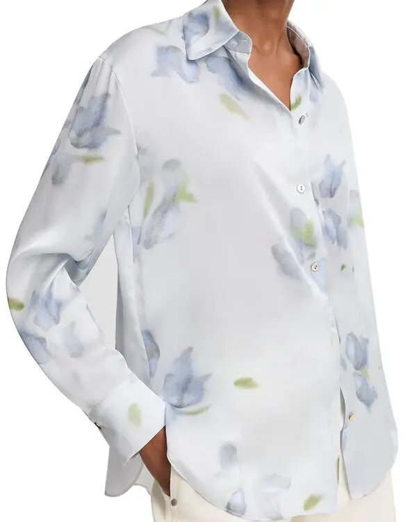 Vince Silk Floral Print Shirt - Soft Grey