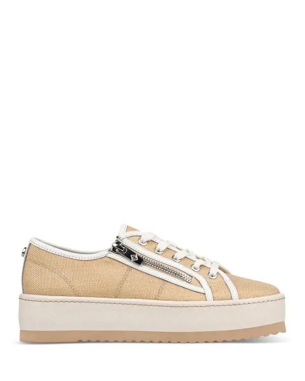 DONALD PLINER Fatima Platform Sneakers With Zip Detail - Natural
